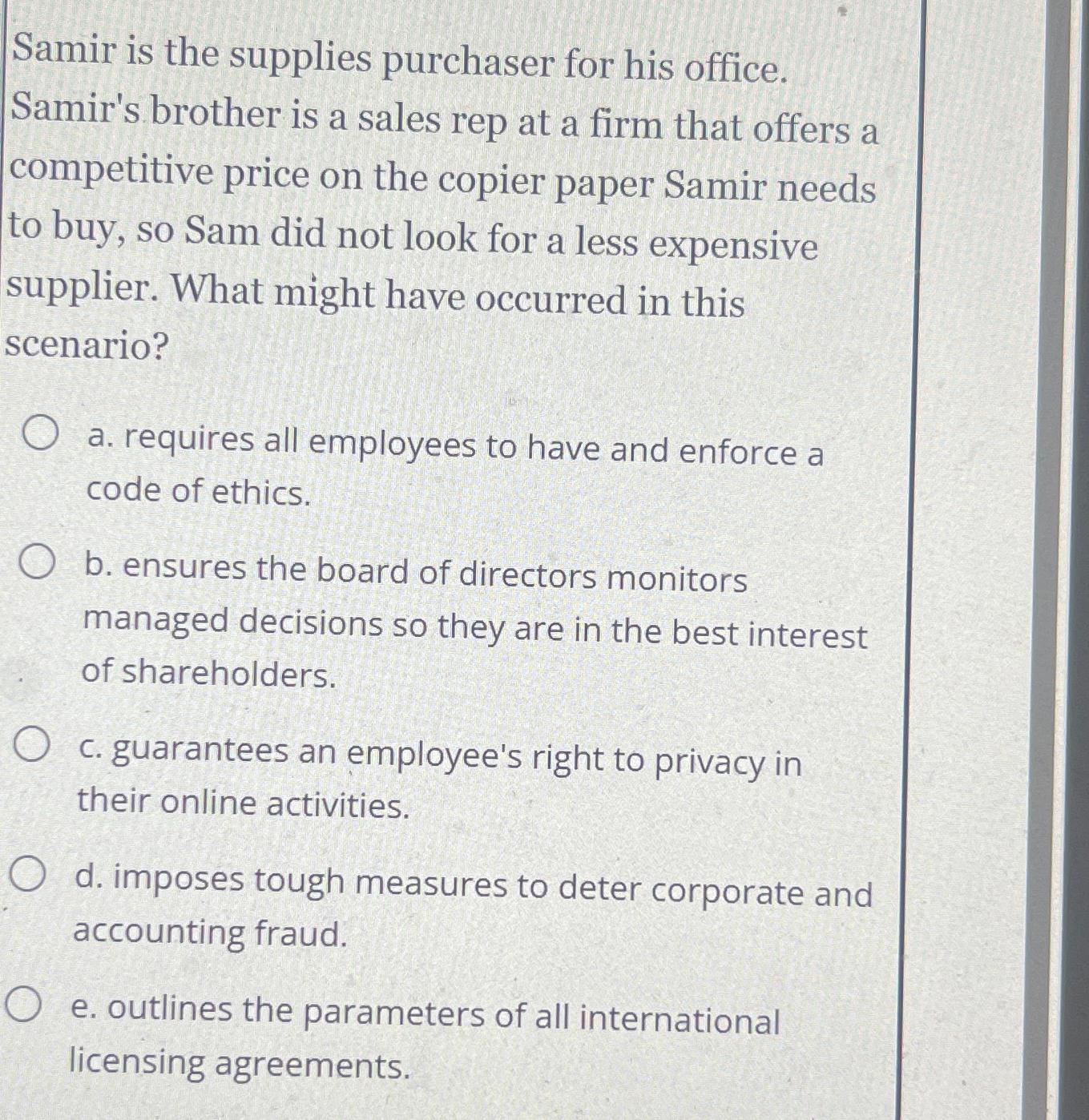 Solved Samir is the supplies purchaser for his office. | Chegg.com