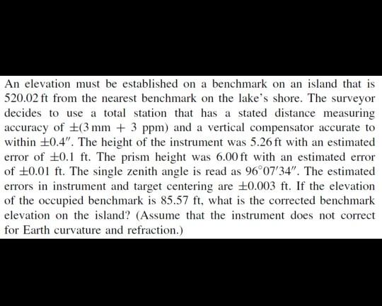 Solved An elevation must be established on a benchmark on an | Chegg.com