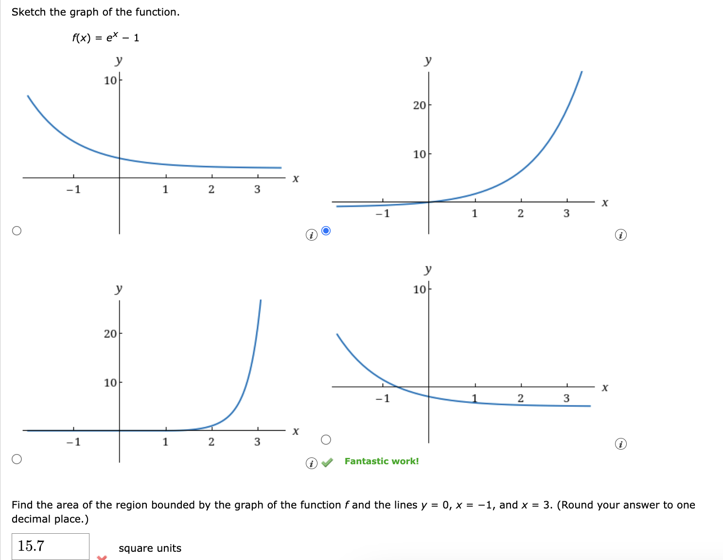 Solved Sketch the graph of the function.f(x)=ex-1Find the | Chegg.com