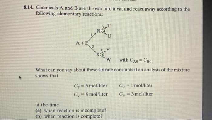 Solved 14. Chemicals A and B are thrown into a vat and react | Chegg.com