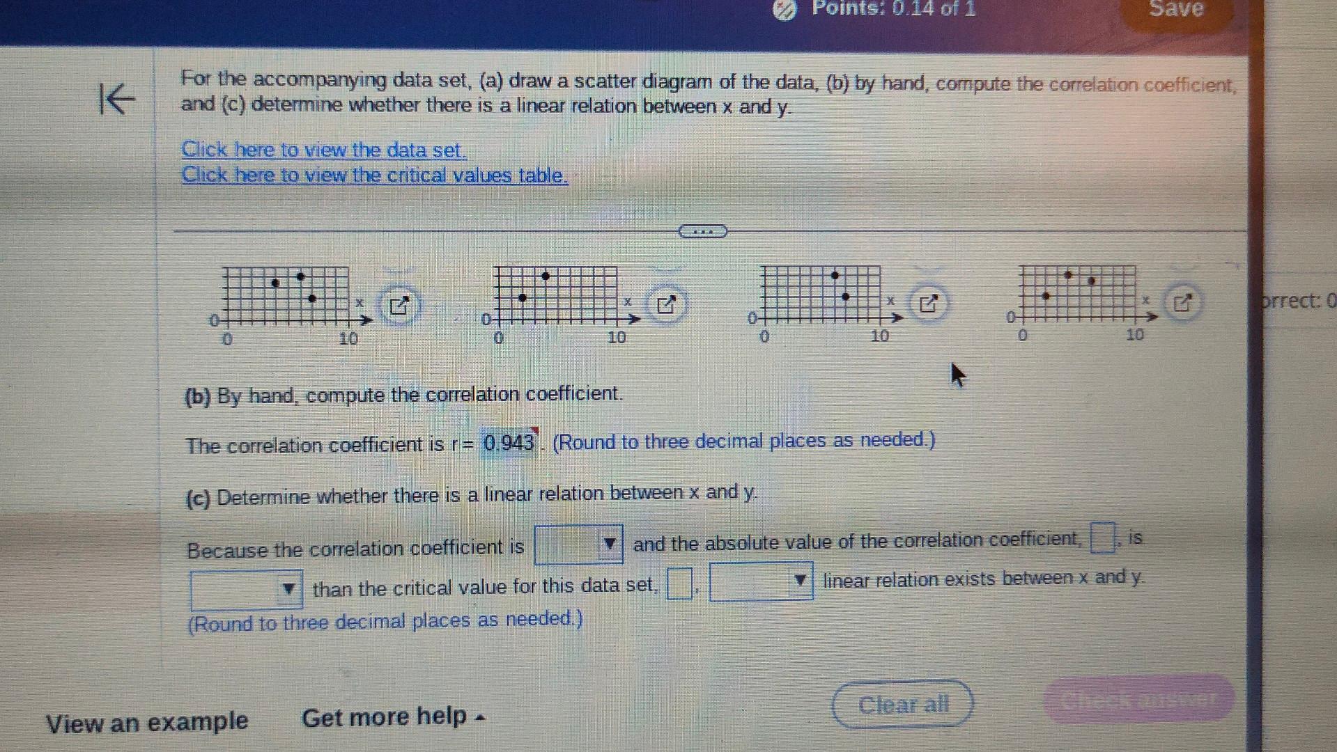 Solved For the accompanying data set, (a) draw a scatter | Chegg.com