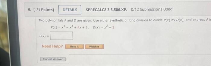 Solved 6. [-/1 Points] DETAILS SPRECALC8 3.3.506.XP. 0/12 | Chegg.com