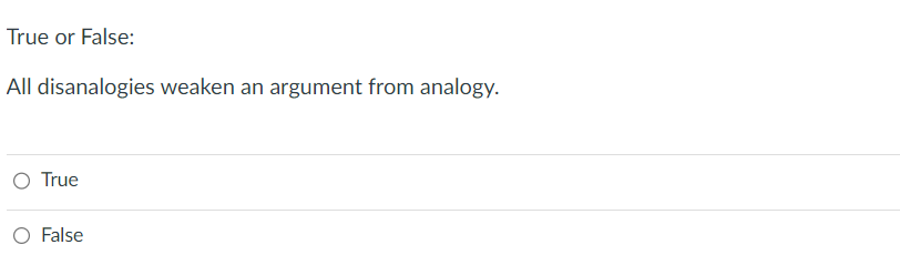 Solved True or False:All disanalogies weaken an argument | Chegg.com