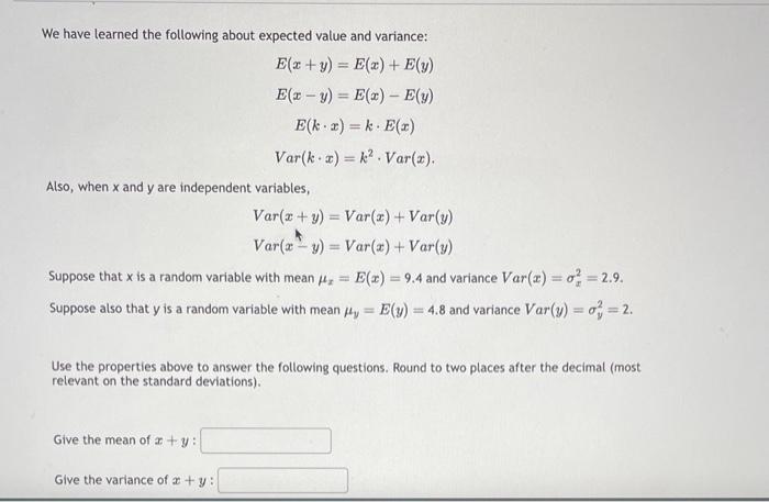 Solved We have learned the following about expected value | Chegg.com