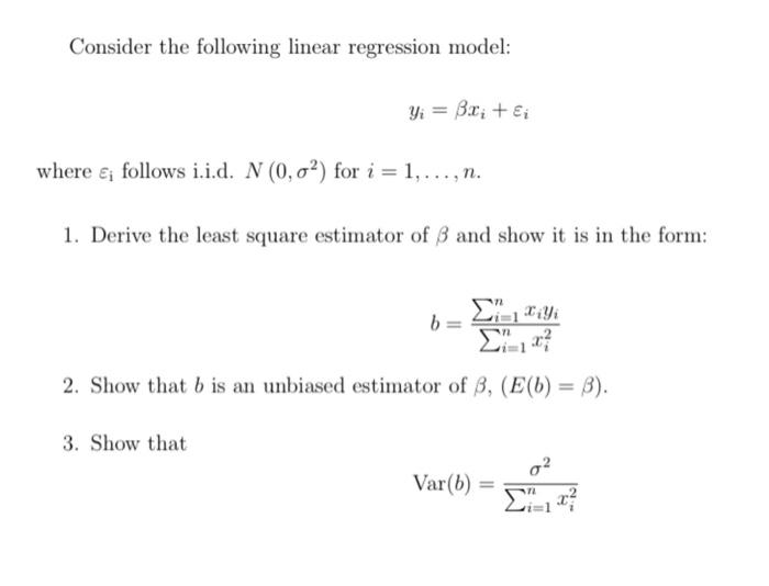 Solved Consider the following linear regression model: | Chegg.com
