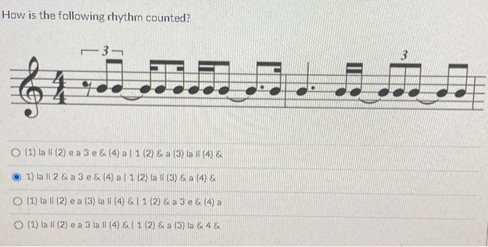 How is the following rhythm counted? (1) la li (2) e | Chegg.com