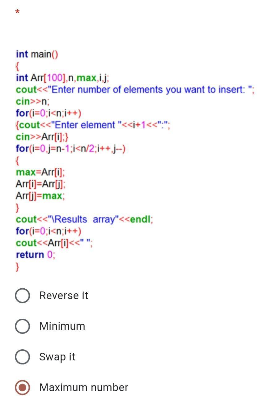 Solved * int main() { int Arr[100],n, max,i,j; cout