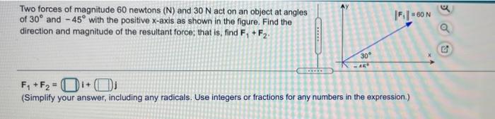 Solved Two Forces Of Magnitude 60 Newtons N And 30 N Act
