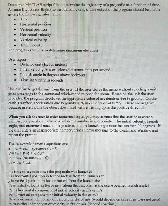 Solved Develop a MATLAB script file to determine the | Chegg.com