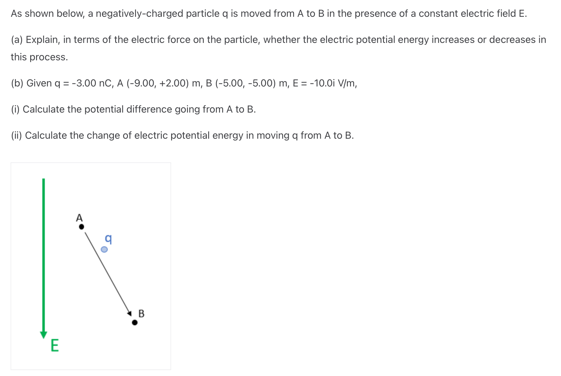 Solved As shown below, a negatively-charged particle q ﻿is | Chegg.com