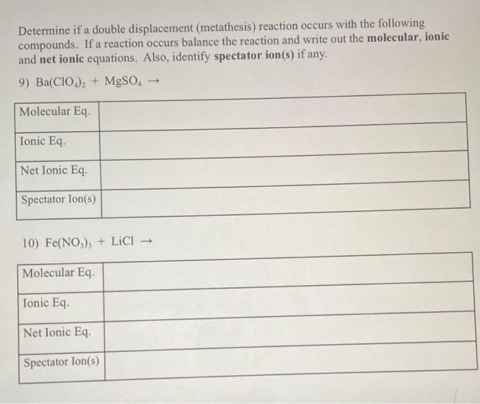 Solved Determine if a double displacement (metathesis) | Chegg.com