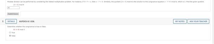 Solved Modular division can be performed by considering the | Chegg.com