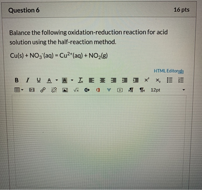 Solved Question 6 16 pts Balance the following | Chegg.com