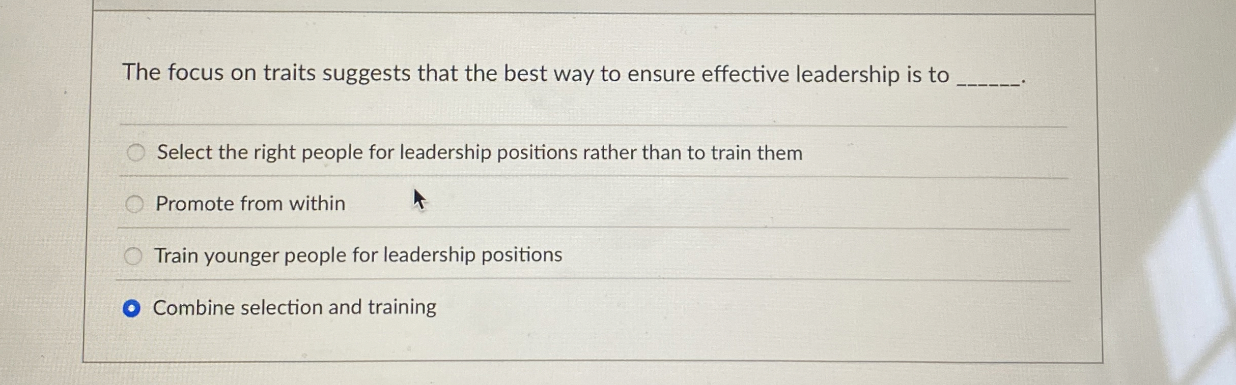 Solved The focus on traits suggests that the best way to | Chegg.com