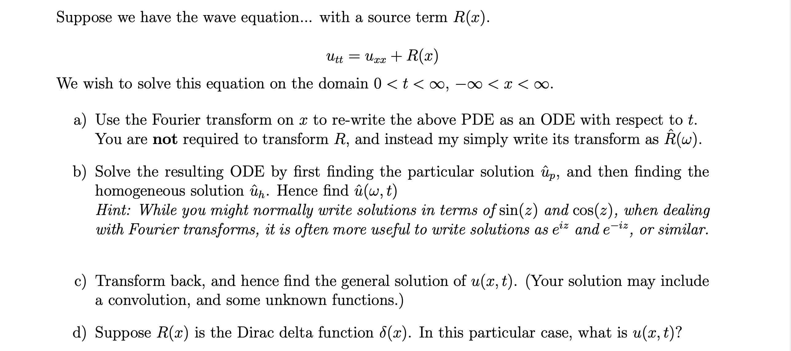 Solved Suppose we have the wave equation... with a source | Chegg.com