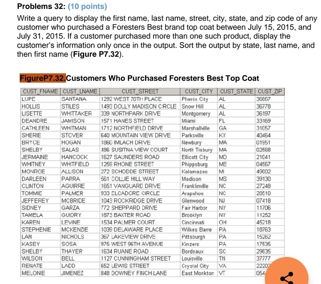 Solved page 332- Problems 27-33: The Ch07_LargeCo database | Chegg.com