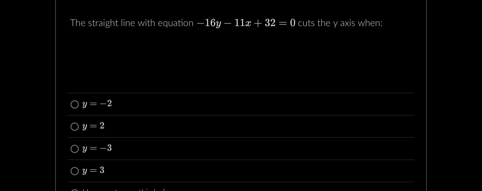 Solved The straight line with equation -16y-11x+32=0 ﻿cuts | Chegg.com
