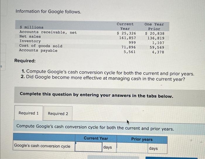 Solved Information for Google follows. Required: 1. Compute | Chegg.com