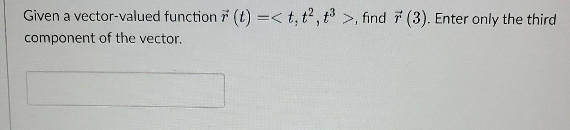 Solved Given a vector-valued function r(t)=, find r(3). | Chegg.com