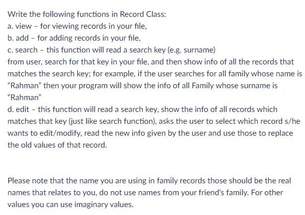 Solved Create a class called Family. The family class will | Chegg.com