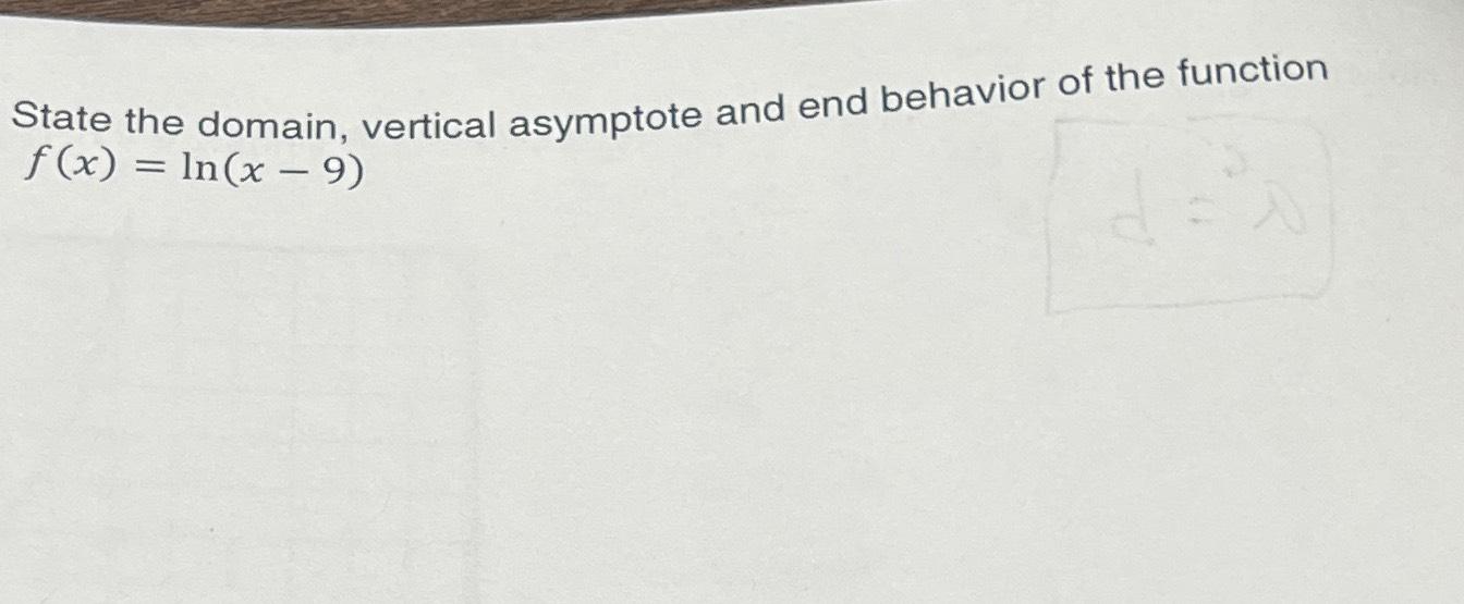 Solved State The Domain Vertical Asymptote And End Behavior