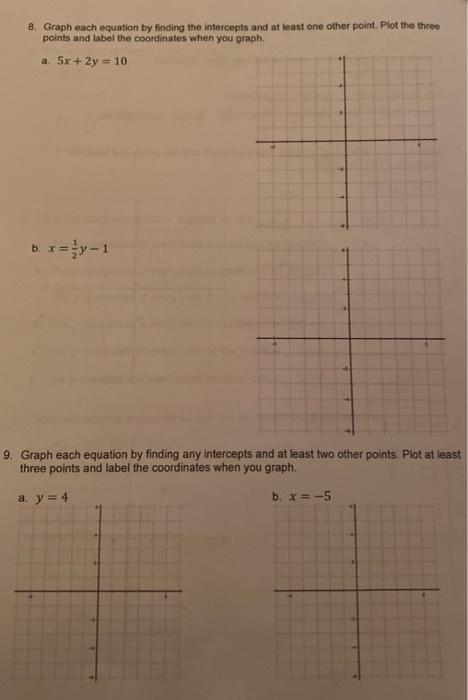Solved 8. Graph each equation by finding the intercepts and | Chegg.com