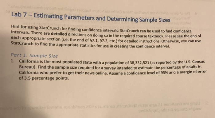 Solved Lab 7 - Estimating Parameters and Determining Sample | Chegg.com