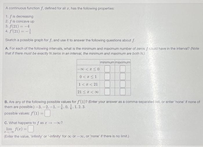 A continuous function f, defined for all x, has the | Chegg.com