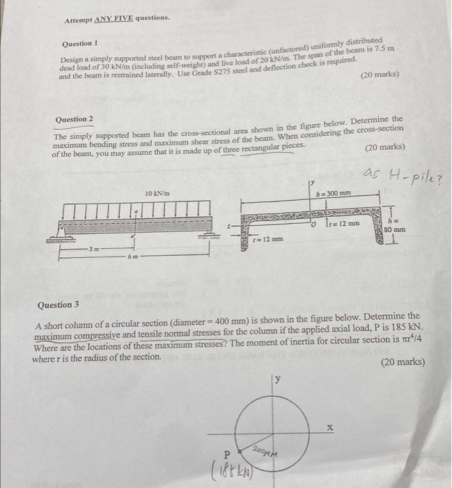 Solved Question 1 Design a simply supported steel beam to | Chegg.com
