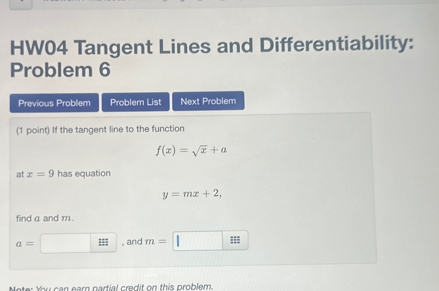 Solved HW04 ﻿Tangent Lines and Differentiability: Problem | Chegg.com