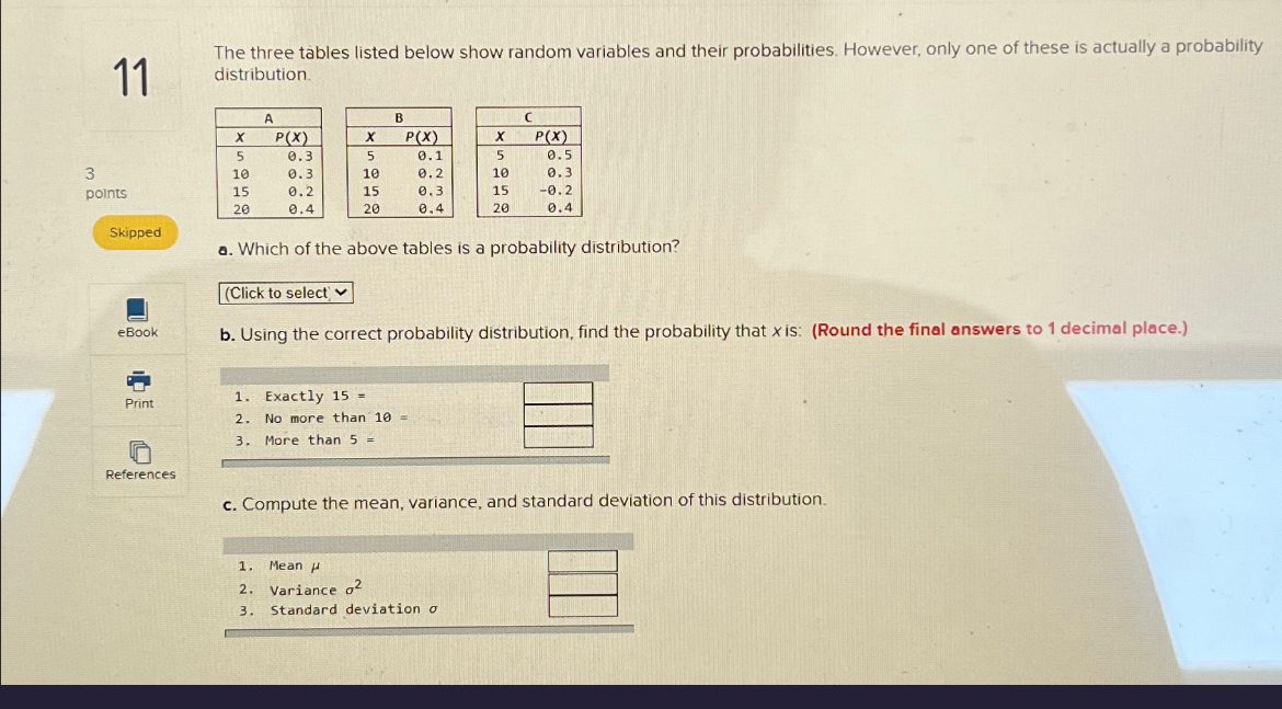 11 ﻿The three tables listed below show random | Chegg.com