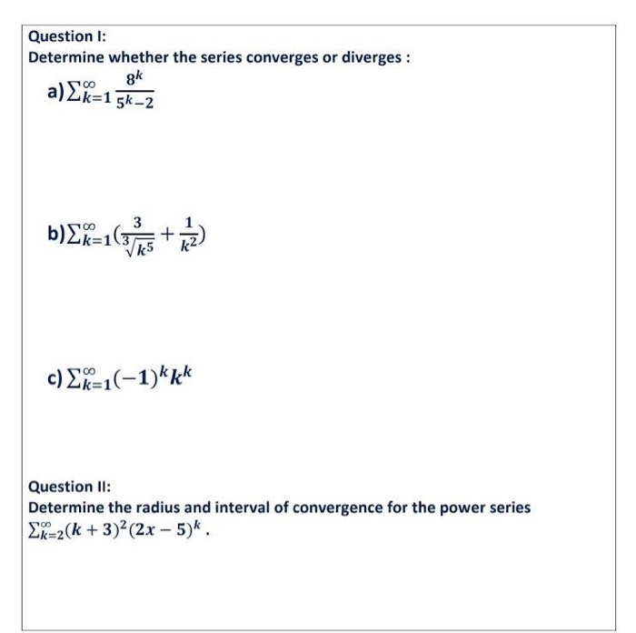 Solved determine whether the series converges or diverges: | Chegg.com