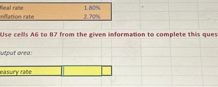 Solved Real rate nflation rate Use cells A6 to B7 from the | Chegg.com