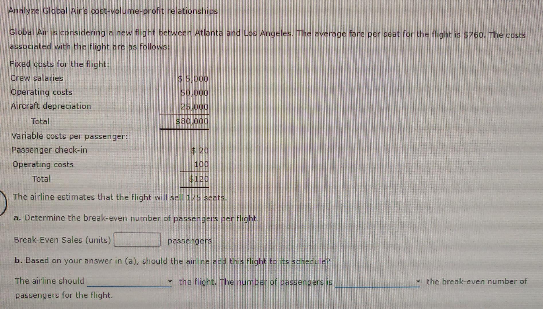 Solved Analyze Global Air's cost-volume-profit relationships | Chegg.com
