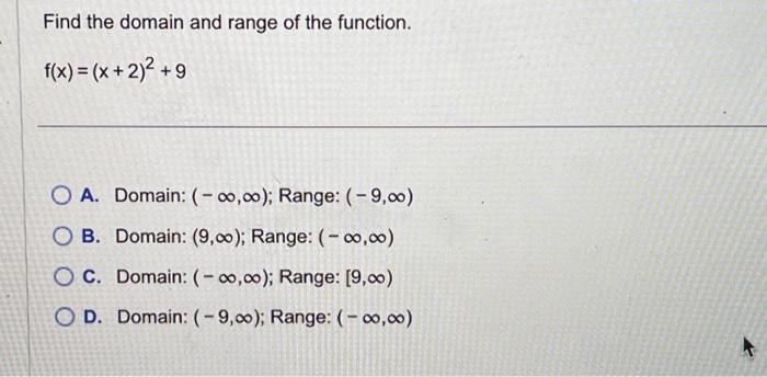 Solved Find the domain and range of the function. f(x) = (x | Chegg.com
