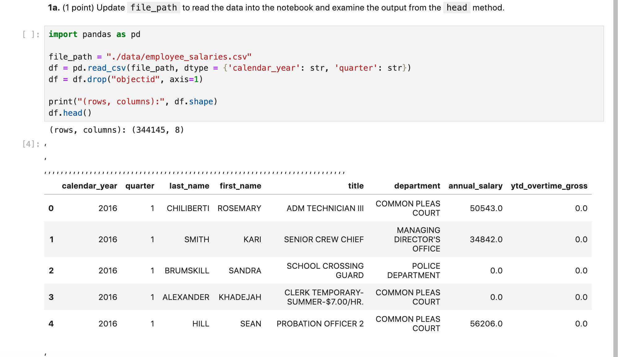 Solved 1a. (1 ﻿point) ﻿Update file_path to read the data | Chegg.com