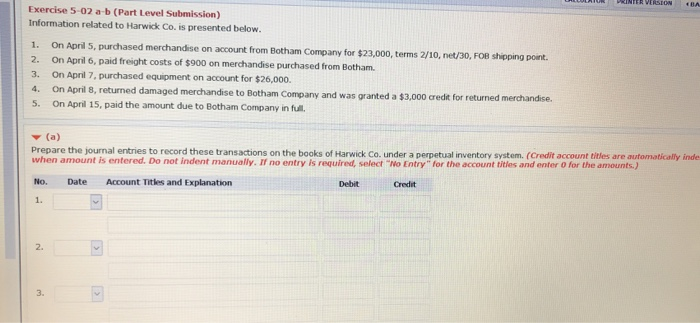 Solved ULULAIUR WINTER VERSION BA Exercise 5-02 a-b (Part | Chegg.com