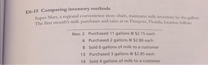 Solved E6-15 Comparing inventory methods Super Mart, a | Chegg.com