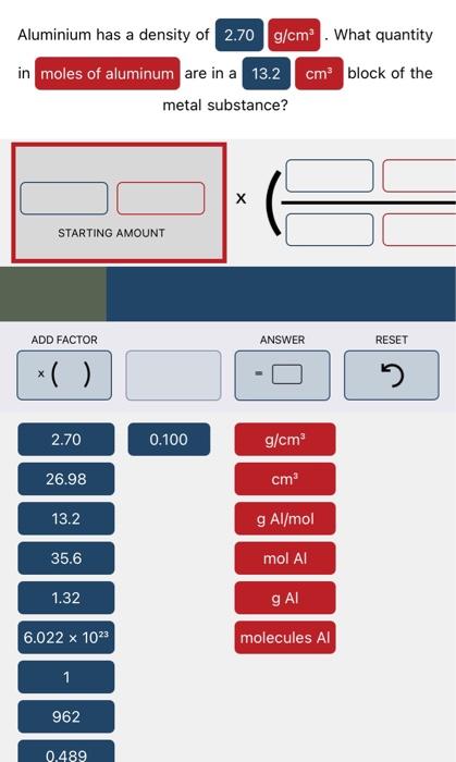 Solved Aluminium has a density of in are in a 13.2 cm3 block | Chegg.com
