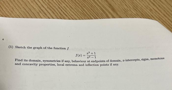 Solved 5 Sketch The Graph Of The Function F F X X2−1x2 1