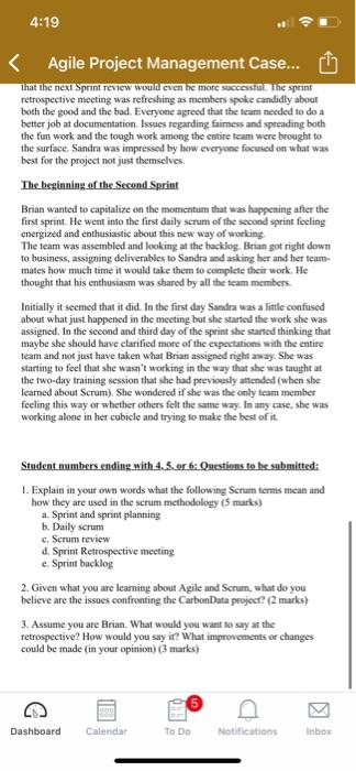 Solved 4:19 Agile Project Management Case... Sandra had | Chegg.com