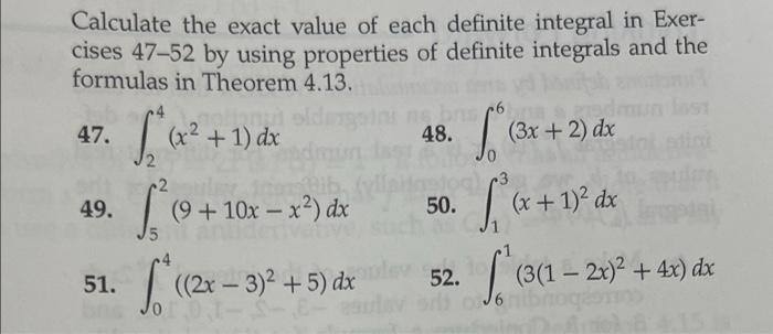 Solved Calculate the exact value of each definite integral | Chegg.com