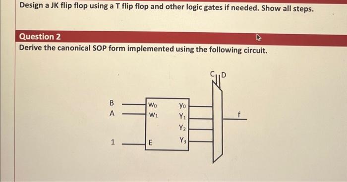 Solved Design A Jk Flip Flop Using A T Flip Flop And Other