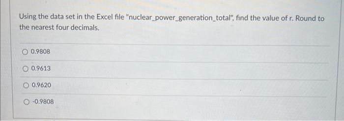 Solved Using the data set in the Excel file | Chegg.com