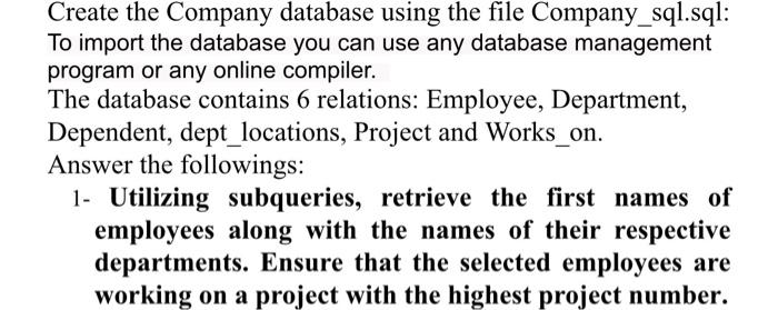 Solved Create the Company database using the file | Chegg.com