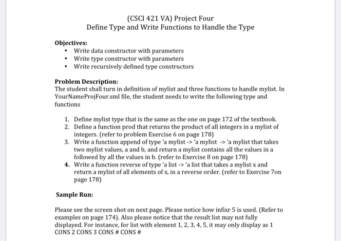 (CSCI 421 VA) Project Four Define Type and Write | Chegg.com