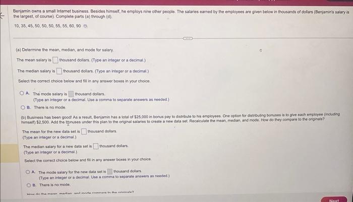 Solved Bonjamin owns a small Internet business. Besides | Chegg.com