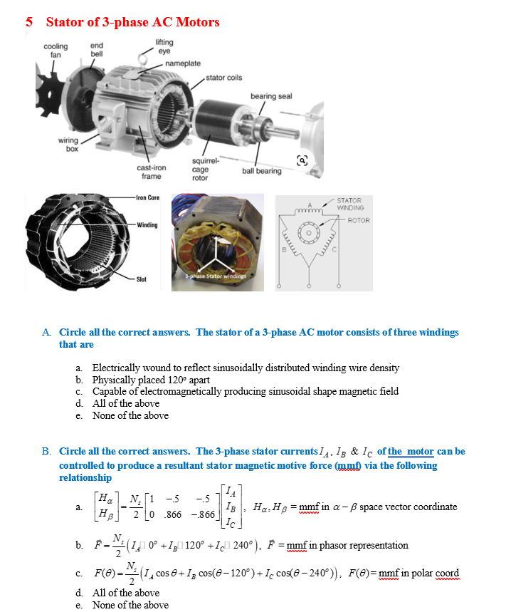 Solved 5 ﻿Stator of 3-phase AC MotorsA. ﻿Circle all the | Chegg.com