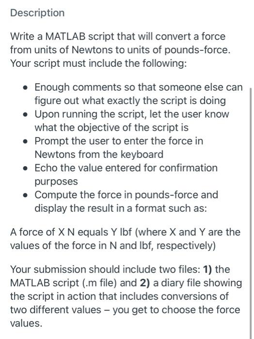 Solved Description Write A Matlab Script That Will Convert A