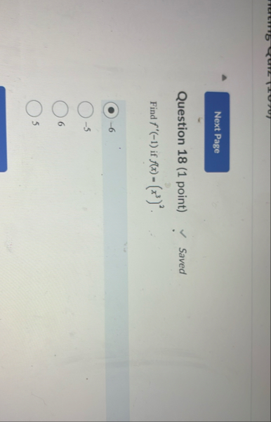 Solved Question 18 (1 ﻿point) ﻿Saved Find f'(-1) ﻿if | Chegg.com